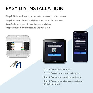 vine Smart Thermostat Larger Color Screen Thermostats for Home Heat and AC, 7 Day Programmable WiFi Thermostat App Control Compatible with Alexa and Google Assistant, C-Wire Required