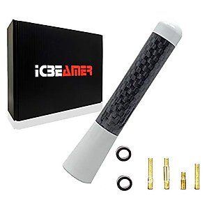 ICBEAMER 3" 76 mm Carbon Fiber Polished Finish & White Aluminum Short Automotive Antenna with Internal Copper Coil Universal Fit AM/FM Radio Antenna Replacement Compatible for Car, Truck and Van