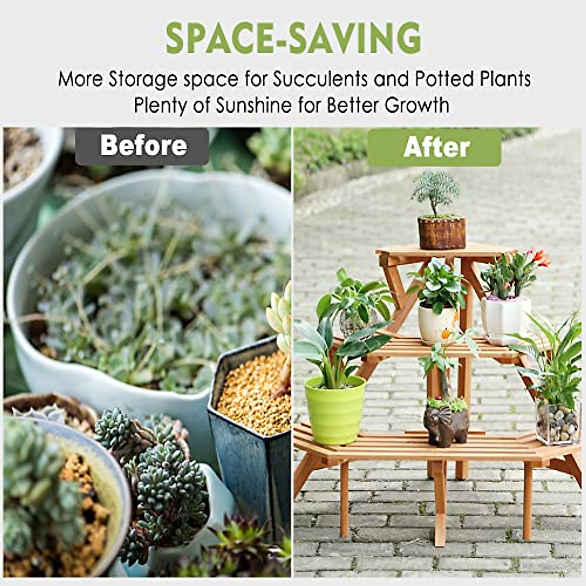 3 Tier Ladder Plant Stand Outdoor, Wood Multi Tiered Quarter Round Flower Pots Holder for Succulents andMultiple Plants, 37.8×26.38×24, Wooden Display Storage Shelf for Indoor Home Garden Patio