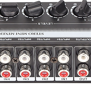 Zyyini Stereo Mini Mixer, 4 Channel Portable Audio Mixer,Passive Professional Stereo Mini Mixer for Mixing Instruments, CD Players, Tape Players, Computers, Mobile Phones Recording Studio