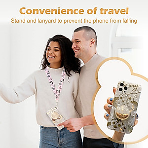 Lekihan Cartoon Case for iPhone 14 6.1 with HD Screen Protector and Lanyard and Bling Sparkle Phone Stand Cute Phone Case for Girls Women (for iPhone 14)