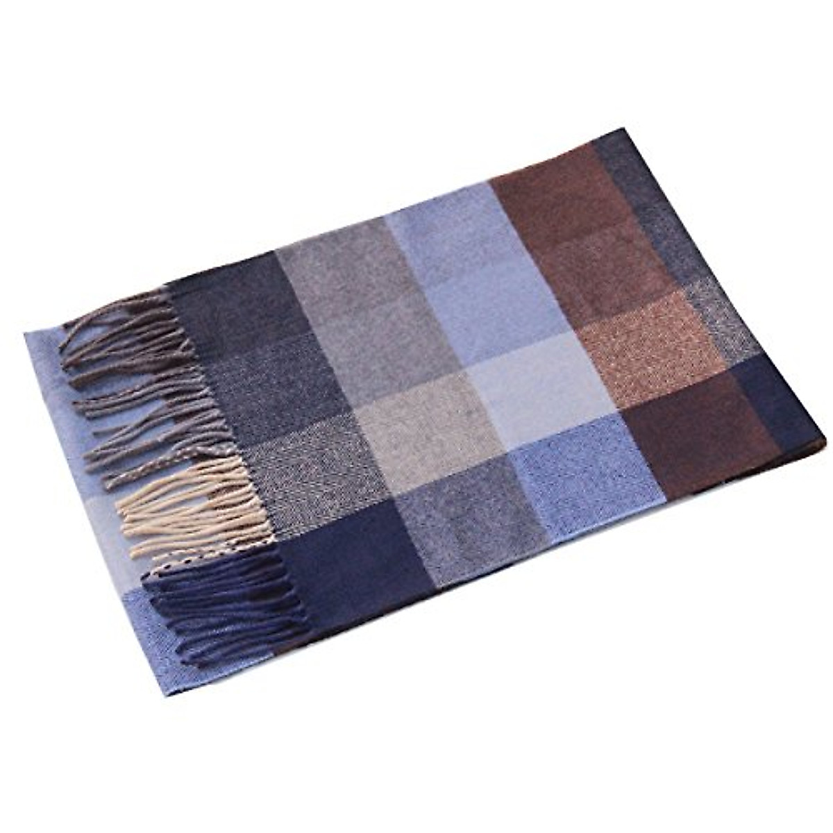 SAFERIN Men Winter Plaid Soft Elegant Cashmere Feel Wrap Scarf Grey Plaid (3-9 Blue Coffee Plaid)