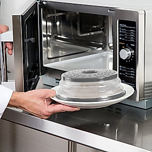 Microwave Splatter Cover for Food, Vented Collapsible Microwave Plate Cover with Easy Grip Handle，BPA-Free Silicone & Plastic, Gray, 10.5 inch