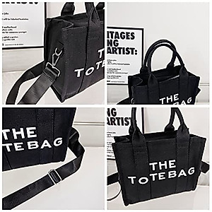 JQAliMOVV Canvas Tote Bag for Women - Mini Travel Tote Bag Purse with Zipper Fashion Shoulder Crossbody Bag Handbag (Black)