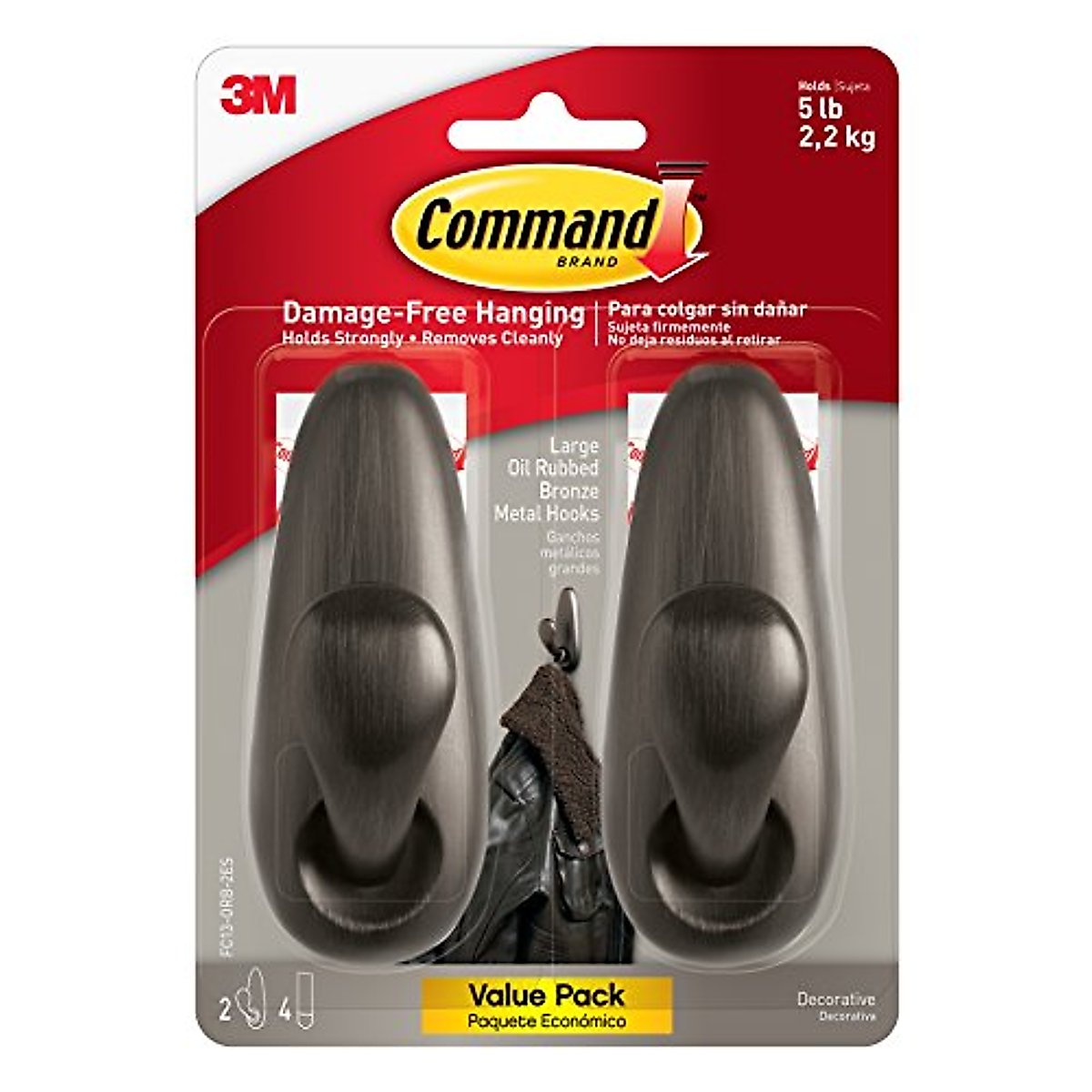Command Forever Classic Large Metal Wall Hooks, Damage Free Hanging Wall Hooks with Adhesive Strips, No Tools Wall Hooks for Hanging Decorations in Living Spaces, 2 Metal Hooks and 4 Command Strips