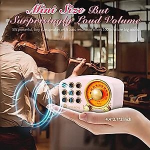 Retro Bluetooth Speaker, Vintage Radio-Greadio FM Radio with Old Fashioned Classic Style, Strong Bass Enhancement, Loud Volume, Bluetooth 5.0 Wireless Connection, TF Card and MP3 Player (Pink)