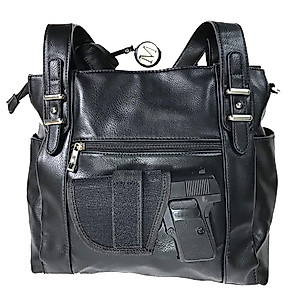 Zzfab Multi Pockets Double Handles Faux Leather Concealed Carry Purse with Hidden Locking Zipper Turquoise