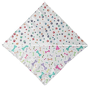 AIITLE Dog Bandanas - 2PCS Birthday Gift Washable Dog Paw and Bone Printing White Dog Bib Kerchief Scarf Adjustable Accessories for Small to Large Dog Puppy Cat