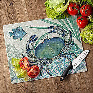 CounterArt Oceana Crab 3mm Heat Tolerant Tempered Glass Cutting Board 15” x 12” Manufactured in the USA Dishwasher Safe