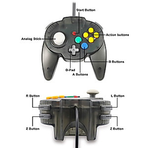 Warrior 64 Wired Controller for Original Nintendo 64 N64 Console (Black)