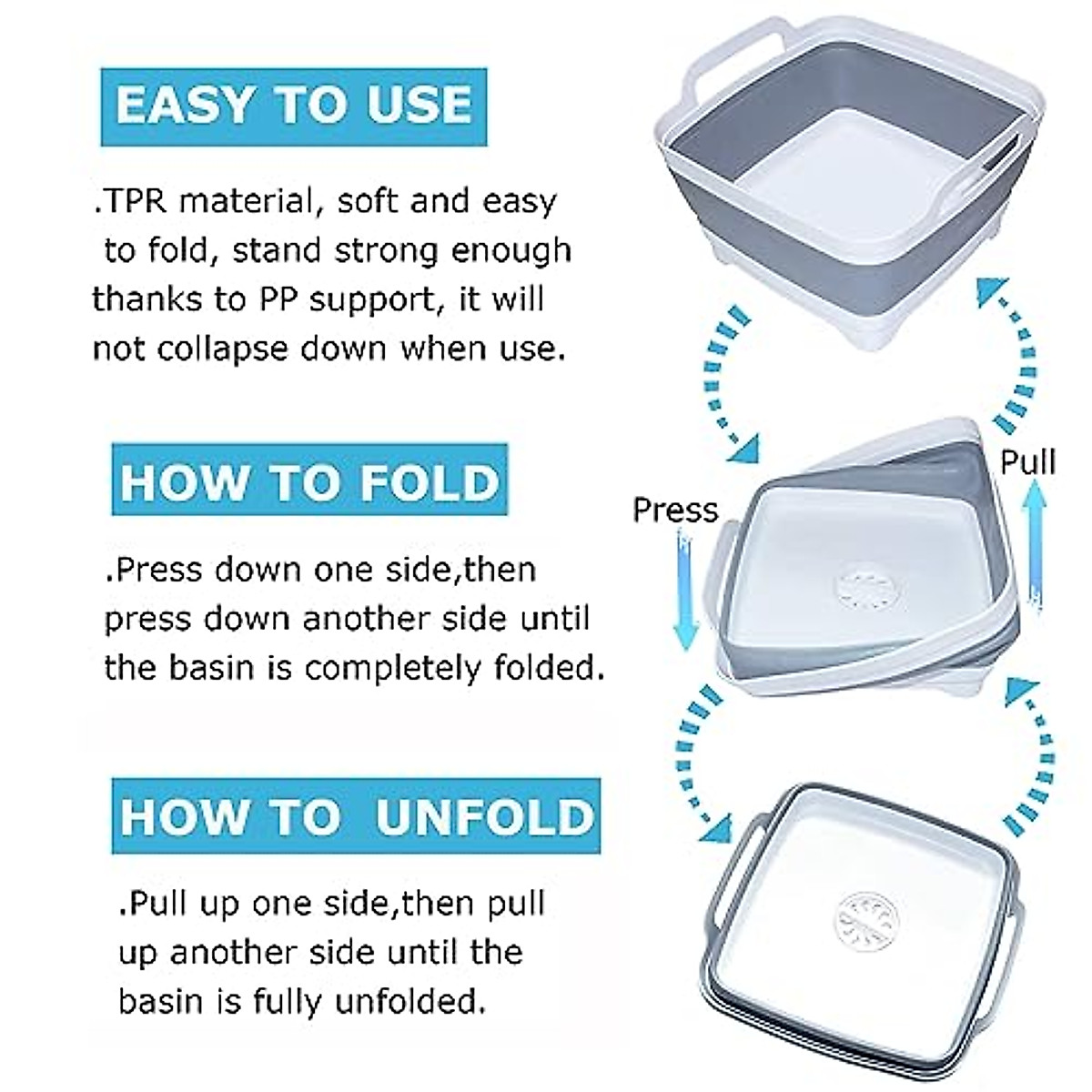 MontNorth Collapsible Basin Bucket,9L Collapsible Dishpan with Drain Plug for Kitchen Sink,5L Portable Foldable Small Plastic Water Supplies for Outdoor Garden Camping Fishing Car Wash(Sets of 2)