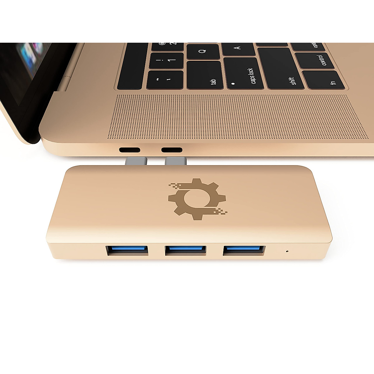 NOV8Tech USB C Hub Gold 6in2 Slim Adapter for MacBook Air M1 2018-2022, Pro M1 2016-2022, Mini Docking station Thunderbolt 3 100W Power Delivery, USB C Data & 3X USB 3.0 Ports, Micro SD/SD Card Reader