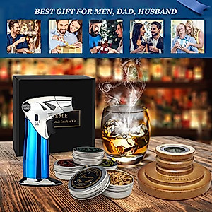 Cocktail Smoker Kit with Torch for Infuse Cocktail Whiskey,Wine, BBQ,Flavor Drink Smoker Include Oak, Cherry, Apple and Pecan Wood Chips,Whiskey Smoker Gifts for Men（No Butane）