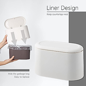 SUBEKYU Mini Trash Can with Lid,Tiny Desktop Trash Can,Countertop Mini Garbage Cans, Mini Trash Can for Desk,Tiny Waste Basket,White