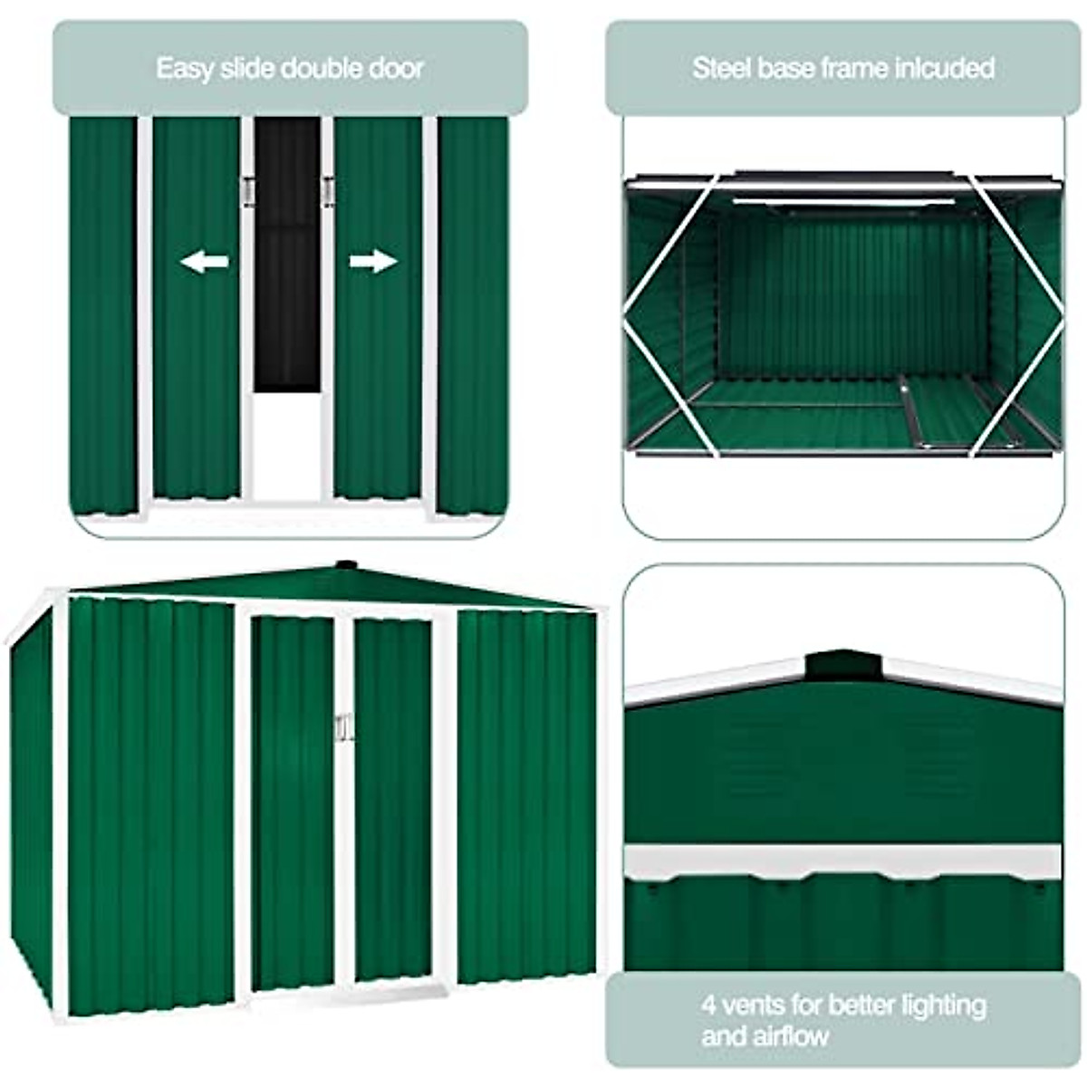 Skiway 6' x 8' Outdoor Garden Storage Shed with Sliding Door, Perfect to Store Patio Furniture, Garden Tools, Bike Accessories, Beach Chairs, Weather Resistance, Green