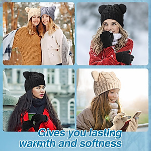 Toulite 3 Sets Winter Beanie Hat Gloves Set Cute Warm Skull Cap Touchscreen Gloves Set Cat Beanie Knitted Hat Touch Screen Knit Gloves for Women Girls Halloween Multicolor