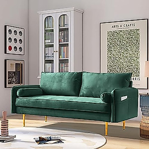 71" Velvet Sofa with Pocket Mid Century Modern Couch Futon Loveseat Sofá Chair Large Lounge Couch 3 Seater Couch for Dorm, Apartment,Room,Compact Living Space,Weight Capacity Up to 700 Lbs,Green