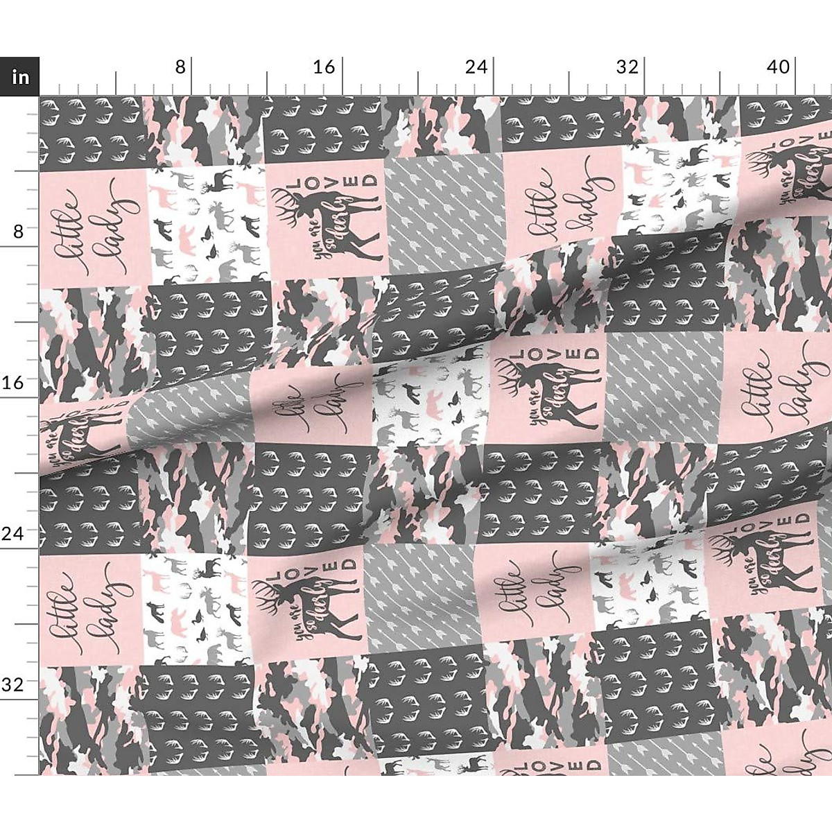 Spoonflower Fabric - You Loved Little Lady Pink Grey Camo Woodland Patchwork Girl Printed on Petal Signature Cotton Fabric by The Yard - Sewing Quilting Apparel Crafts Decor