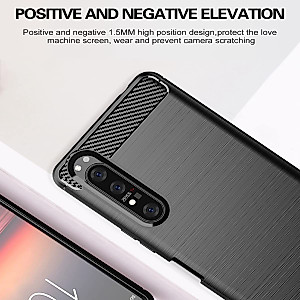 KOARWVC Phone Case for Xperia 1 II Case, XQ-AT51, XQ-AT52 Case Carbon Fiber Shockproof Rugged Shield Anti-Scratch Soft TPU Back Cover Protective Cases for Sony Xperia 1 II (Black)