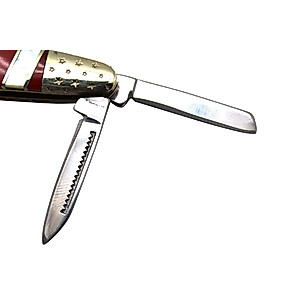 Old Ram Collection Every Day Carry 3 Blade Smooth Non-Slippery Handle Trapper Folding Pocket Knife (USA FLAG)