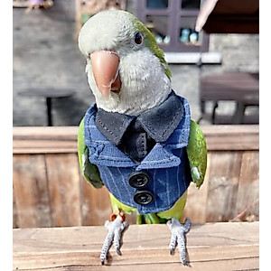 Bird Costume Bird Diaper Flight Suit Bird Jeans Top Bird Clothes Cosplay Photo Prop for Parrots Lovebird Parakeet Cockatiel Small Animals Apparel (Without Diaper,Cockatiel)
