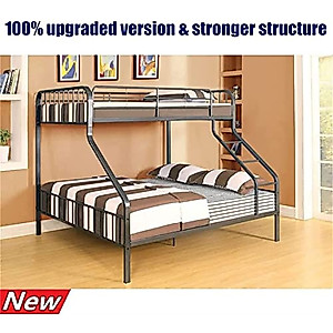 ZEKOLO Upgraded Version & Stronger Steel Bunk Bed Twin XL Over Queen with Safer Guardrails and Ladder, Thickend More Stable Metal Twin XL Over Queen Bunkbeds, Gunmetal (Easier to Assemble)