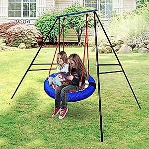 Swing Frame Outdoor Heavy Duty, 440 LBS Metal Porch Swing Stand for Kids and Adults, 73" Height Metal A-Frame Saucer Swing Stand for Backyard, Black