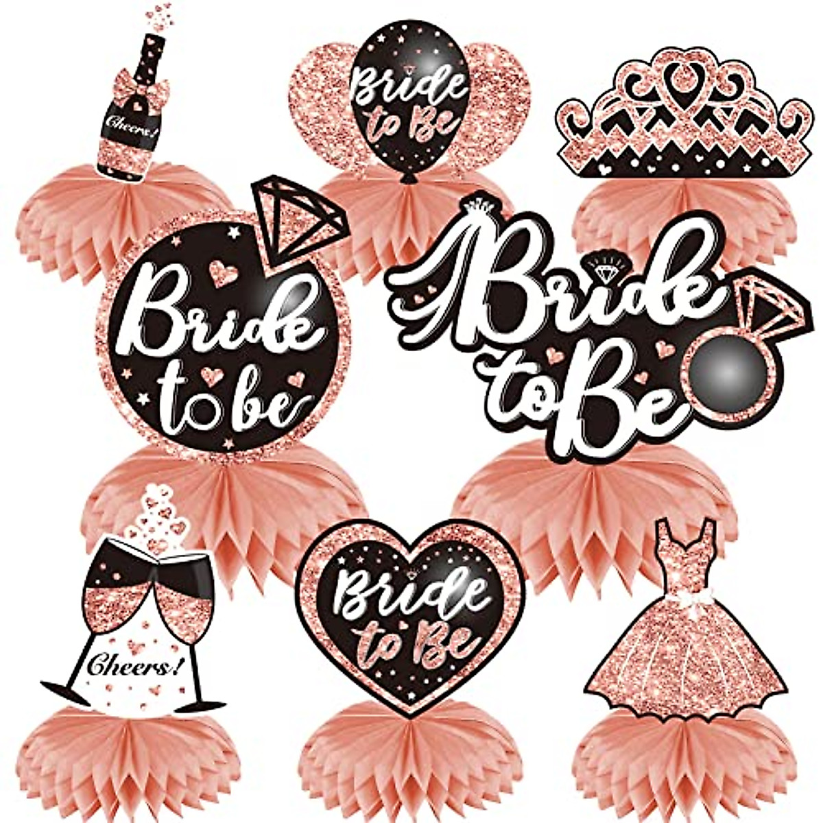 8Pcs Bachelorette Party Decorations Bride to Be Honeycomb Centerpieces, Rose Gold Bridal Shower Table Topper Party Supplies, Pink Hens Night Women Table Centerpieces Wedding Engagement Decor