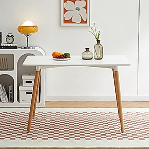 FMD White Rectangle Dining Table Mid Century Modern Wood Kitchen Table Office Desk 47" x 31.5"
