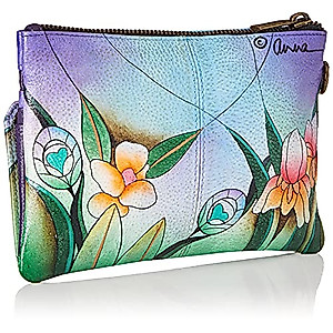 Anna by Anuschka Hand Painted Leather Wristlet Organizer Wallet | Midnight Peacock
