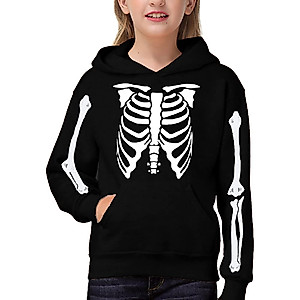 Remimi Kids Halloween Skeleton Sweatshirt Hoodie Boys Girls Long Sleeve Pocket Hooded Pullover Tops 9-10 Years
