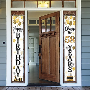 LASKYER Happy 58th Birthday Decorations,58th Gold Balloon Birthday Theme Door Hanging Banner Sign,58 Years Old Bday Party Supplies.