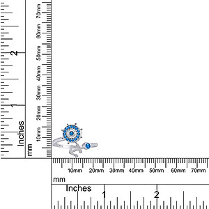 Round Simulated Blue Topaz 14k White Gold Over Sterling Silver Anchor & Rudder Ring