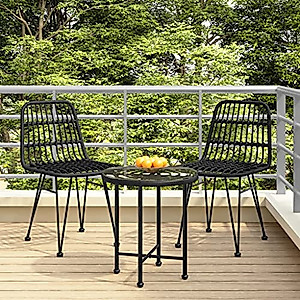 vidaXL 2X Patio Chairs Garden Outdoor Lawn Terrace Balcony Backyard Dining Dinner Dinette Sitting Chair Seat Seating Furniture Black PE Rattan