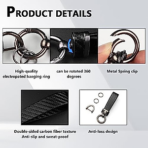 Kewucn Carbon Fiber Style Car Key Chain, Microfiber Leather Keychain, 360 Degree Rotatable Anti-Lost D-Ring Key Fob Holder (Black)