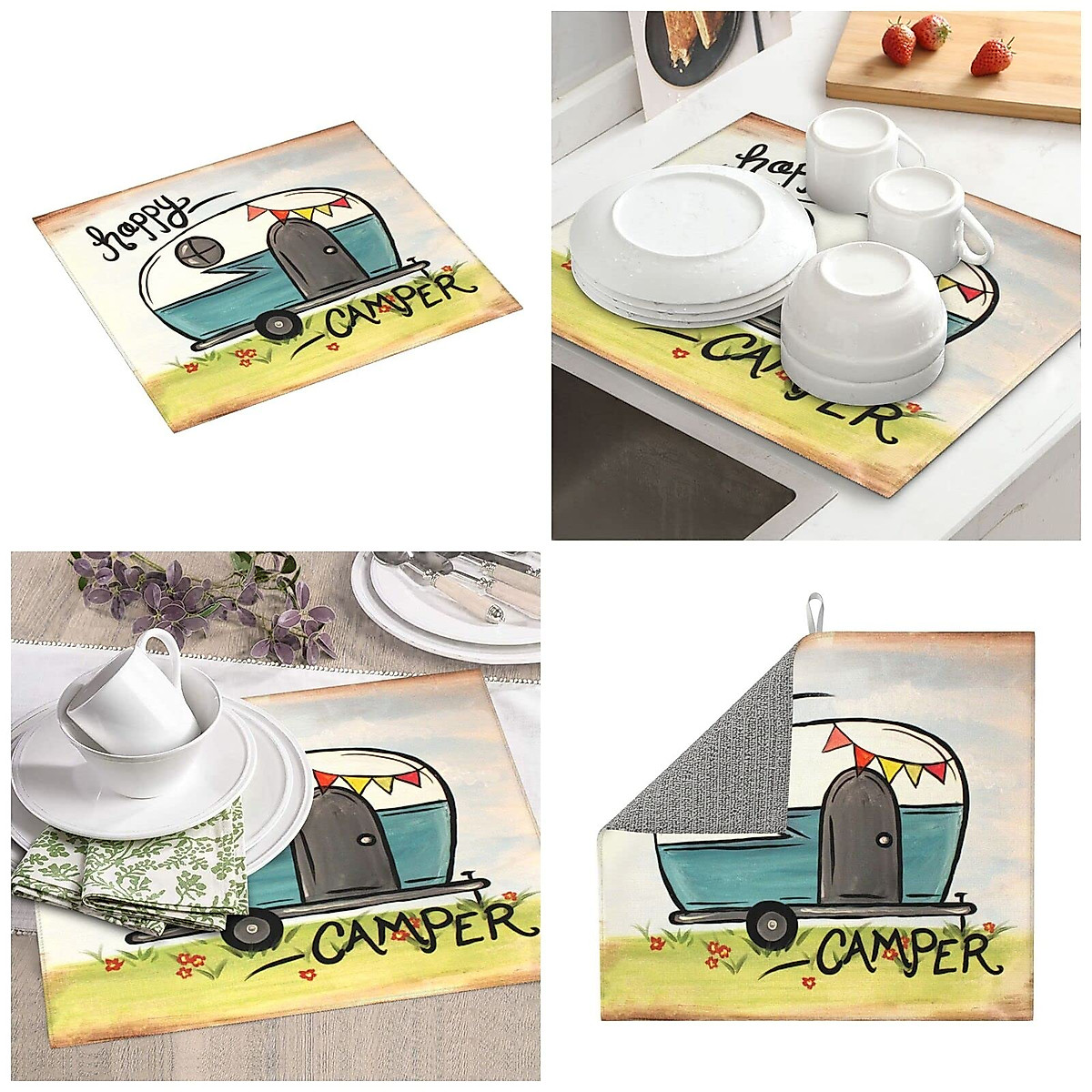 Camping Dish Drying Mat For Kitchen Counter Microfiber Absorbent Dish Collapsible Drying Pad Drainer Rack Protector Mats Dishes Drainer For Kitchen Countertops 16x18inch