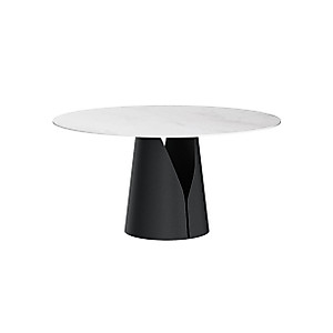 POVISON Round Dining Table for 4-6, Modern Dining Table Round 51" Matte Sintered Stone Tabletop with Solid Black Carbon Steel Pedestal, Circle Dining Table for Dining Room (Dining Table Only)