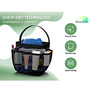 HomeShui Mesh Shower Caddy Dorm - Portable Shower Caddy Basket - Quick-Dry Mesh Shower Bag with 8 Pockets - Bath Caddy - Travel Shower Caddy College