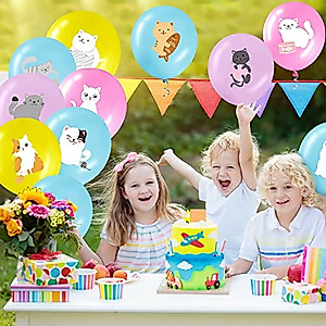 36 Pcs Cat Theme Party Latex Balloons Animal Cat Print Decorations Cartoon Cat Party Favors for Boy Girls Cat Kitty Theme Birthday Party Decorations Supplies, 12 Inches(Cartoon Style)