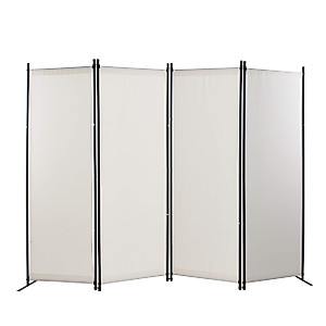 4 Panel Room Divider Privacy Screens Home Office Accents Folding Steel Frame White (White)