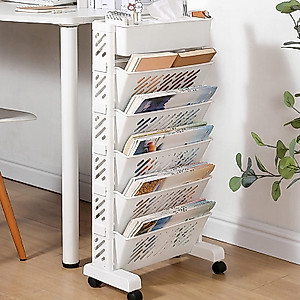 Movable Bookshelf Large Capacity Rotatable Removable Plastic Mobile Bookshelf, Practical Rolling Organization Shelf with Stable Structure for Office Living Room Kitchen School (6
