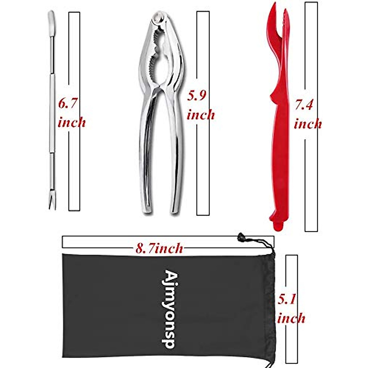 Ajmyonsp 8Pack Seafood Tools Set Crab Crackers Nut Cracker and Picks - 4 Crab Leg Forks 2 Stainless Steel Lobster Crackers 2 Shellfish Sheller Knife & Dishwasher Safe