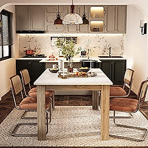 ECACAD Large Extendable Dining Table for 6-8 People, Modern Wood Kitchen Table Rectangular Table for Dining Room, Living Room, White & Brown (37.4”W x 29.5”H x 60.2”L - 77.2”L)