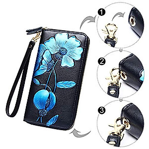 Badiya Women Rfid Blocking Wallet Embossed Zip Around Clutch Purse with Wristlet