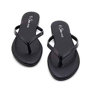 Shoe Land Falema Women's Flip Flops, Casual Thong Sandals, Slip-On Slides, Lightweight Casual Flat Sandals with Cushioned Footbed for Walking, Daily Wear, and Shopping,Black, Size 8.0