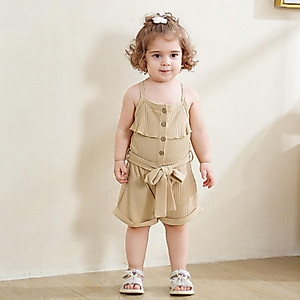 Tepuce 2T Girls Clothes Toddler Baby Strap Sleeveless One Piece Halter Romper Casual Summer Jumpsuit, Apricot Suspender Dress 2-3T/100cm