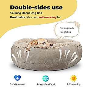 HACHIKITTY Dog Donut Bed Calming Bed Donut Round, Fluffy Dog Bed Medium Large Dogs, Cooling Warming Soft Dog Cushion Bed, Double Sided Available Donut Bed with Warm & Cool Sides(X-Large, Taupe)