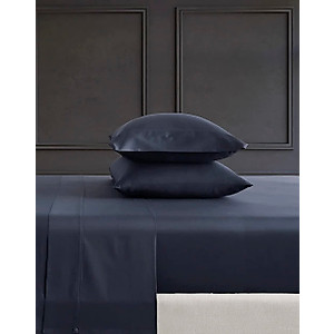 BEDLAM Full/Queen Size Duvet Cover Set - 3pcs 100% Cotton Duvet Cover, Includes a Navy Blue Sateen Duvet Cover & 2 Cotton Pillowcases, Super Soft Duvet Covers - 500TC Luxury Queen Duvet Cover Set