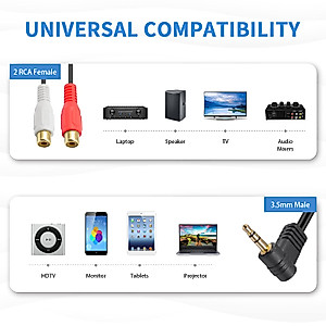 Poyiccot 3.5mm to RCA Cable, 3.5mm to 2RCA Female Audio Cable, RCA to Aux Cable Hi-Fi Sound RCA Stereo Audio Cord Gold Plated RCA Y Splitter Cable for MP3 Tablet Computer Speaker 25cm/0.8ft