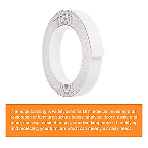 uxcell Edge Banding, 1-1/8 inch x 24.6ft Pre-Glued White Embossed Veneer Edging Iron-on Flexible Edge Banding for Cabinet Repair Furniture Restoration